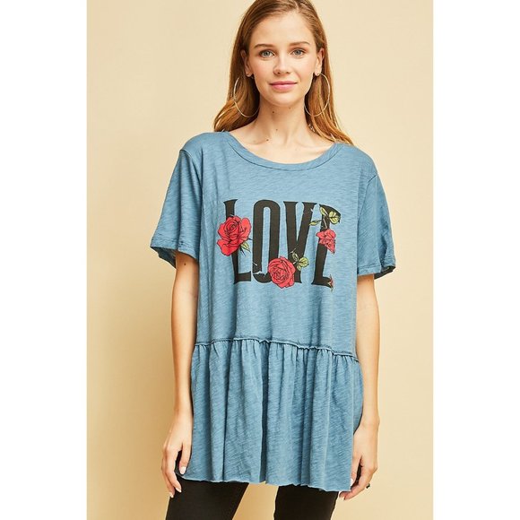 entro | Tops | Entro Love Graphic Peplum Top Blue | Poshmark